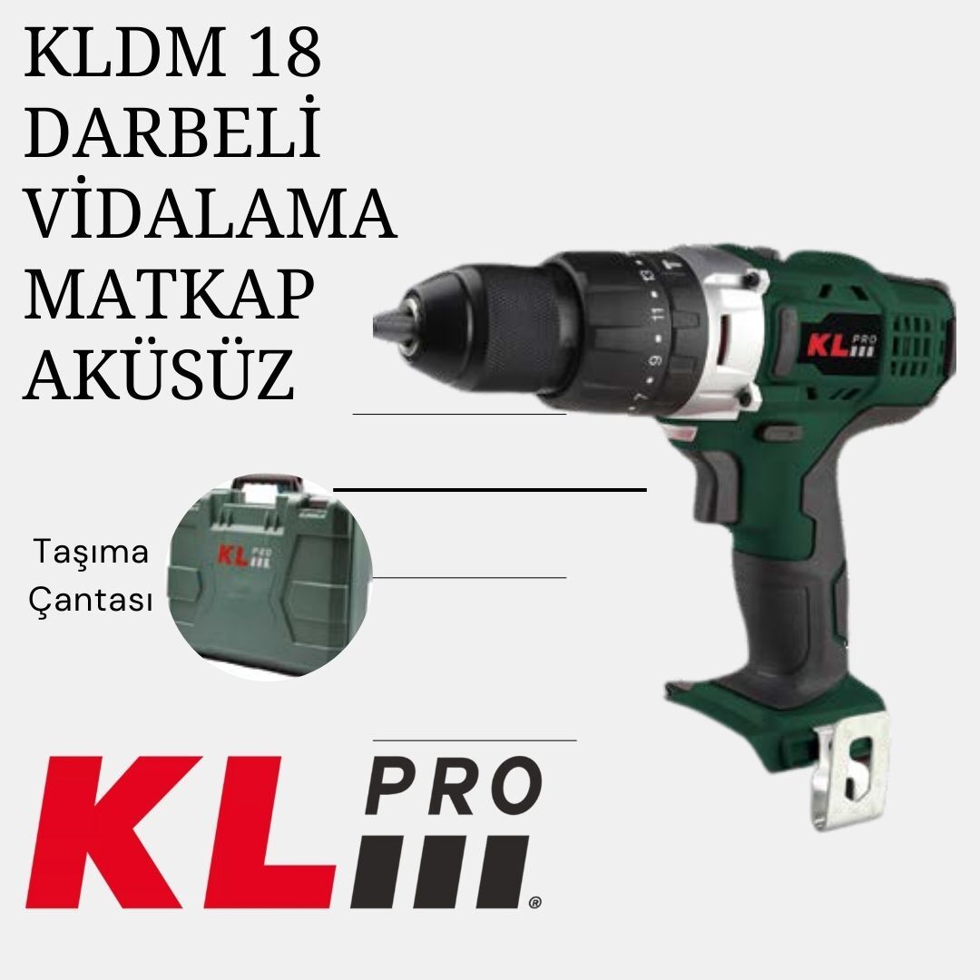 KLPRO KLDM18 18V Profesyonel Darbeli Matkap ( Tek Makine ) Tek Makine ( Aküsüz)